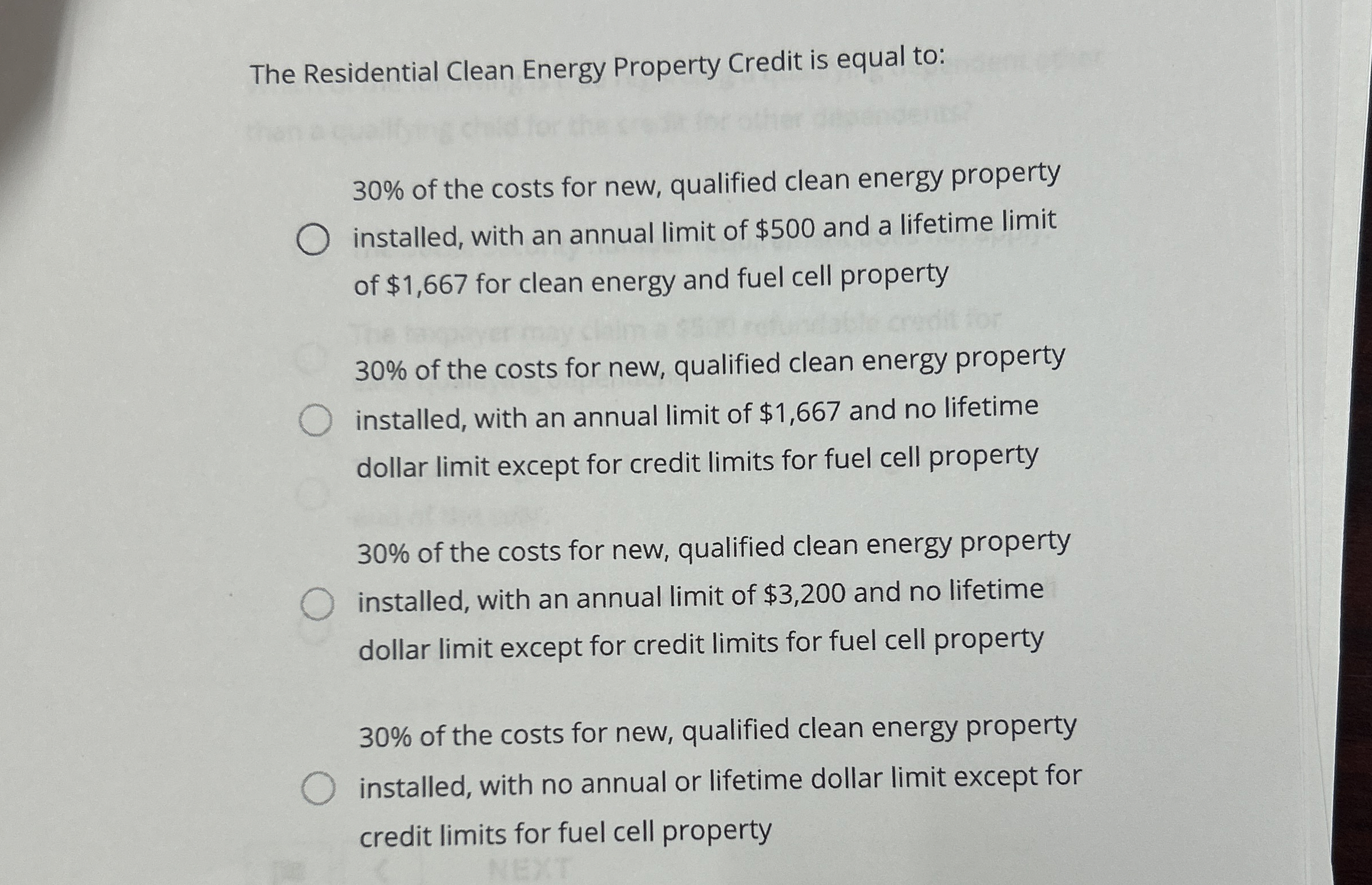 Solved The Residential Clean Energy Property Credit is equal | Chegg.com