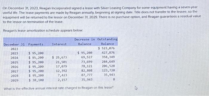 Solved On December 31, 2023, Reagan Incorporated signed a | Chegg.com