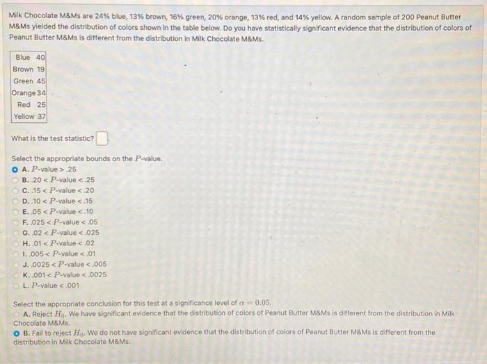 Solved Milk Chocolate M8Ms are 24% blue, 13% brown, 16% | Chegg.com