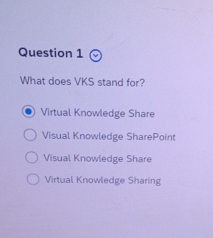 Solved Question 1 What does VKS stand for?Virtual Knowledge | Chegg.com