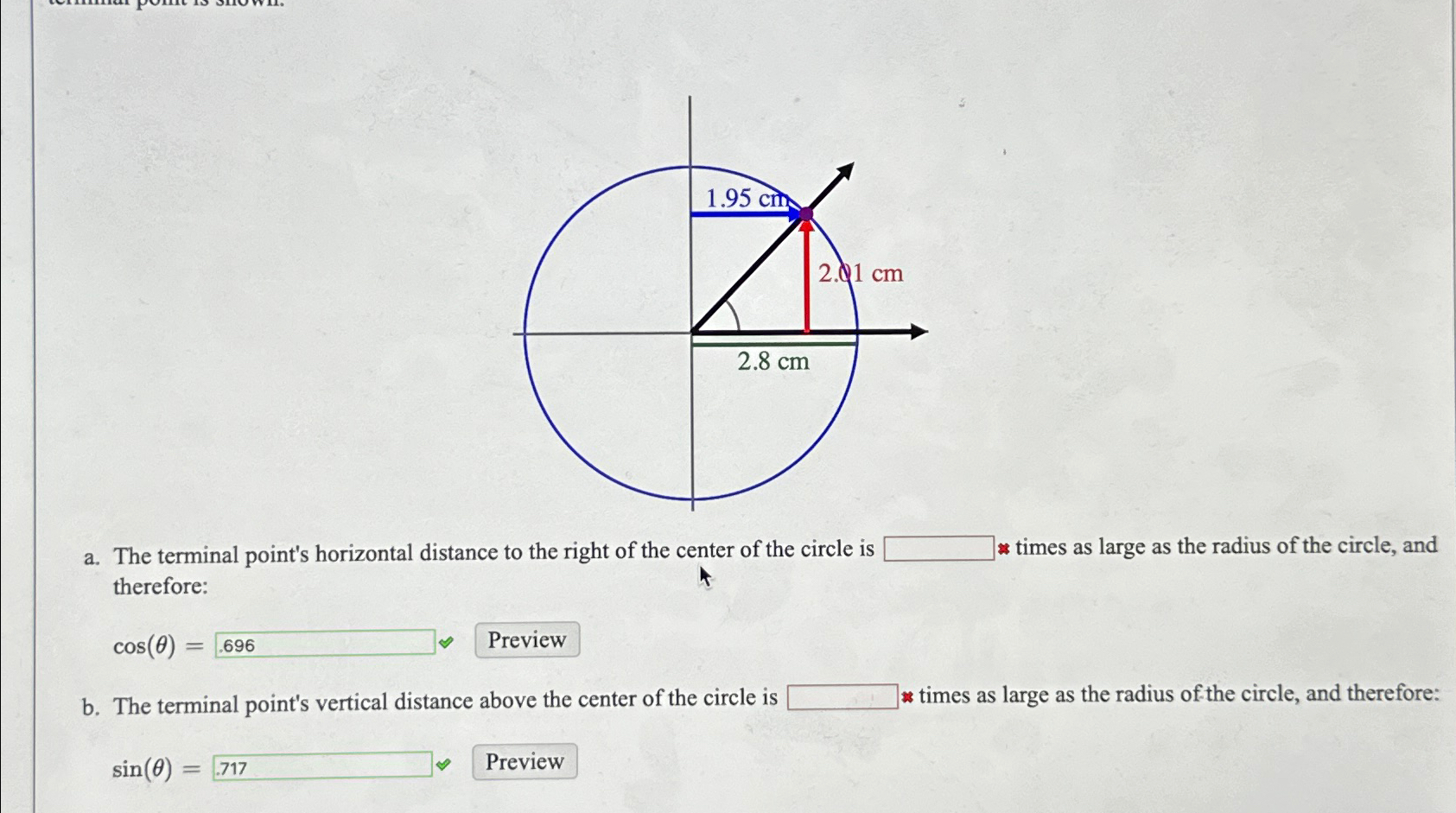 Solved a. ﻿The terminal point's horizontal distance to the | Chegg.com