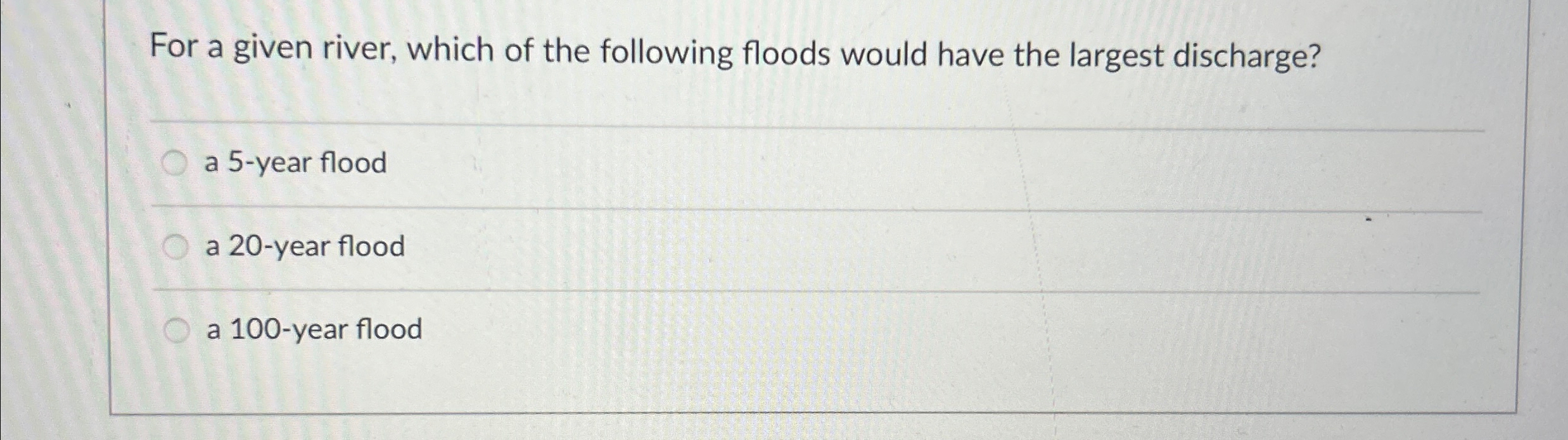 Solved For a given river, which of the following floods | Chegg.com