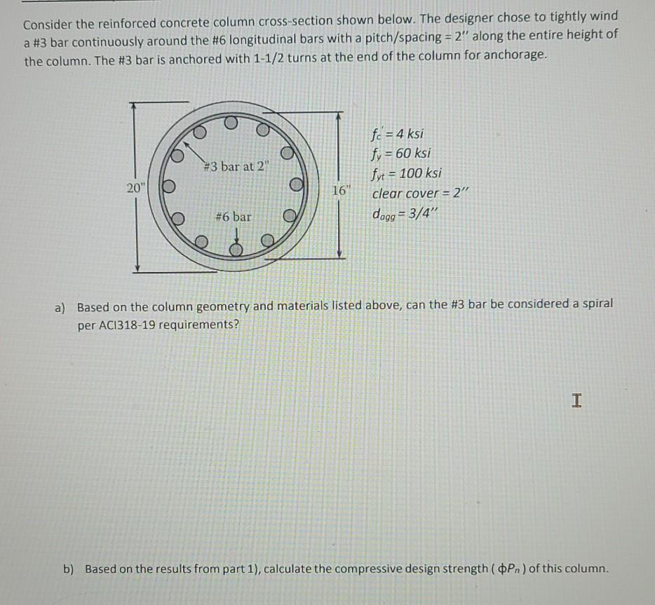 Solved Consider the reinforced concrete column cross-section | Chegg.com