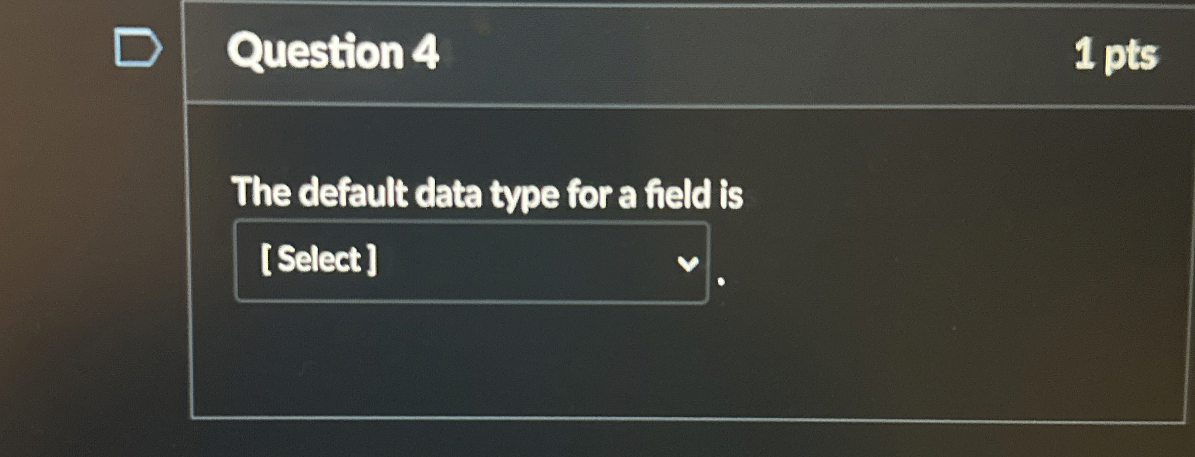 Solved Question 41 ptsThe default data type for a field is | Chegg.com Solved Question 41 ptsThe default data type for a field is | Chegg.com