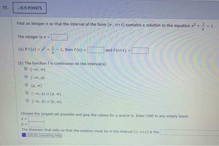 Solved 11. -/0.9 POINTS Find an integer n so that the | Chegg.com