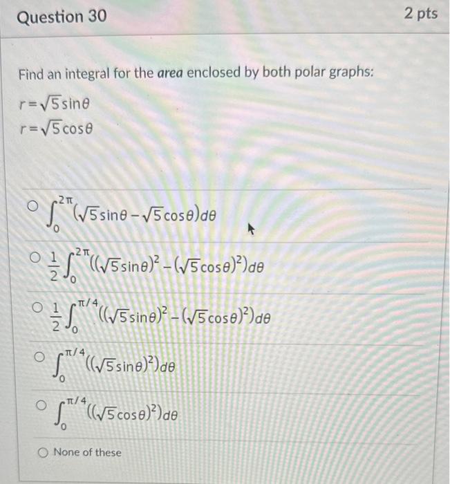 Solved Find an integral for the area enclosed by both polar | Chegg.com