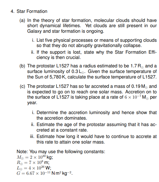 Solved Star Formation(a) ﻿In the theory of star formation, | Chegg.com