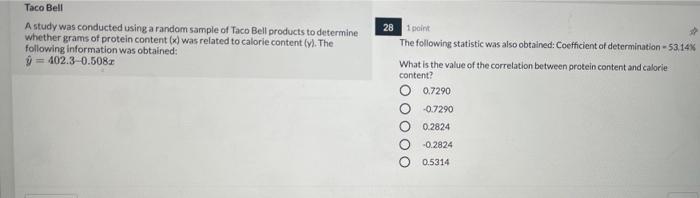 Solved Taco Bell A study was conducted using a random sample | Chegg.com