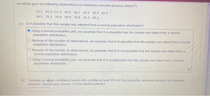 Solved An article gave the following observations on maximum | Chegg.com