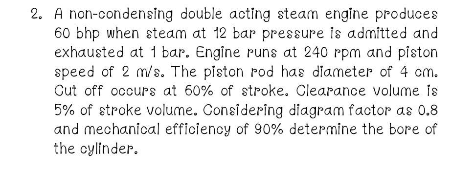 Solved 2. A non-condensing double acting steam engine | Chegg.com