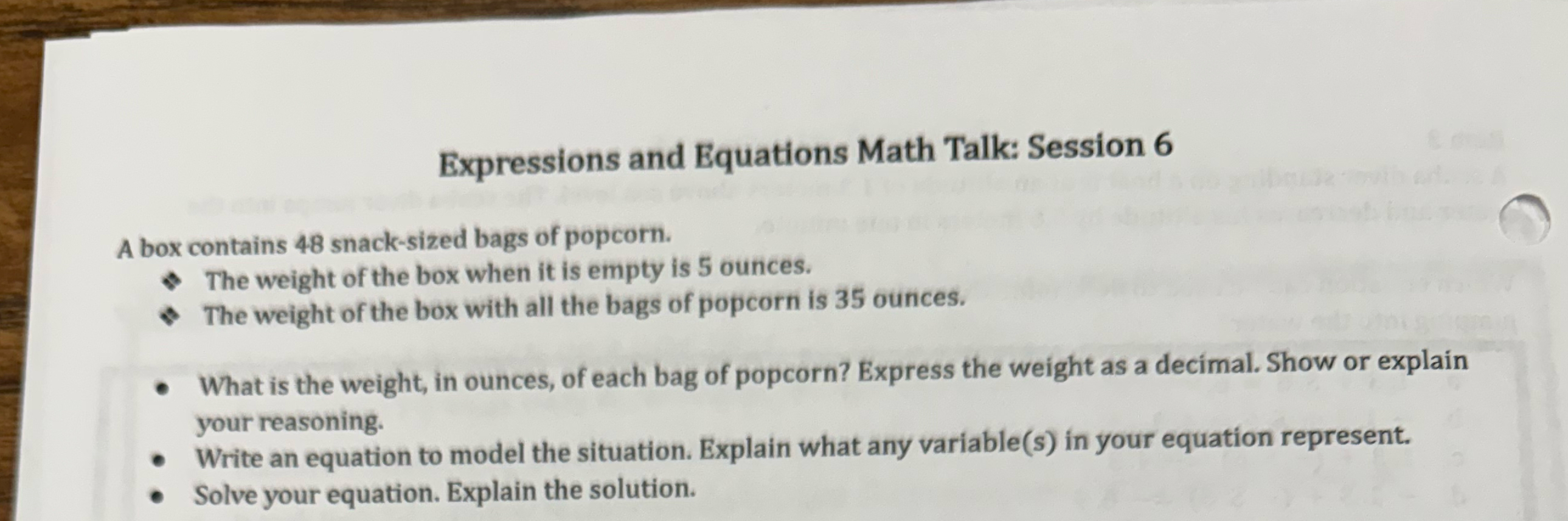 Solved Expressions and Equations Math Talk: Session 6A box | Chegg.com