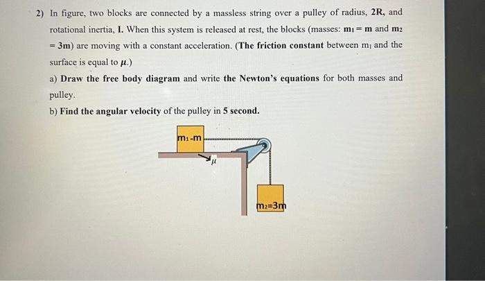 Solved 2) In figure, two blocks are connected by a massless | Chegg.com
