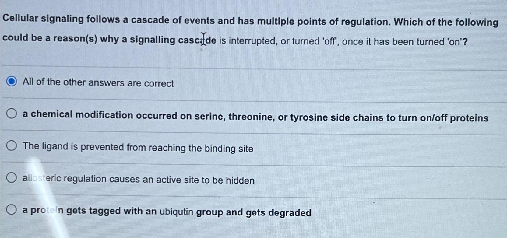 Solved Cellular signaling follows a cascade of events and | Chegg.com