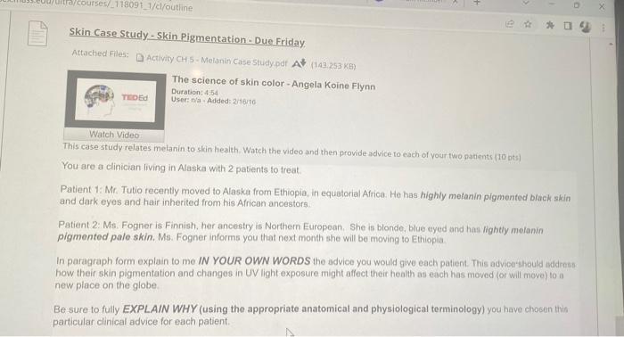 Solved Skin Case Study - Skin Pigmentation - Due Friday | Chegg.com