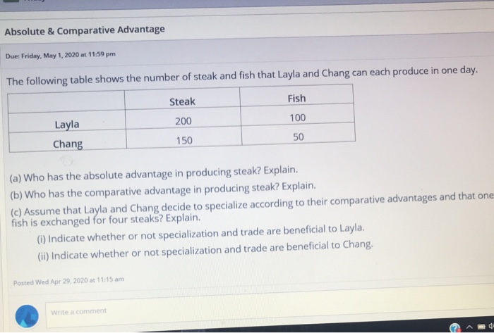 Solved Absolute & Comparative Advantage Due: Friday, May 1, | Chegg.com