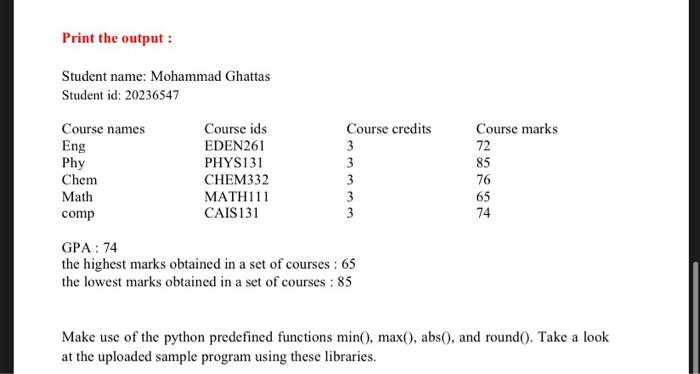 Solved can you show me how to put each course name , course | Chegg.com