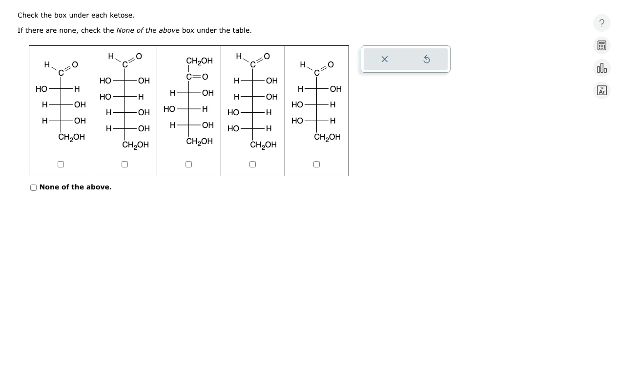Check the box under each ketose.If there are none, | Chegg.com | Chegg.com