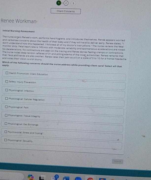 Solved .123Client ConcernsRenee WorkmanInitial Nursing | Chegg.com