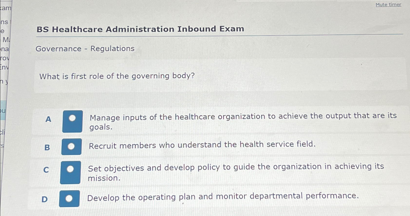Solved Mute timerBS Healthcare Administration Inbound | Chegg.com