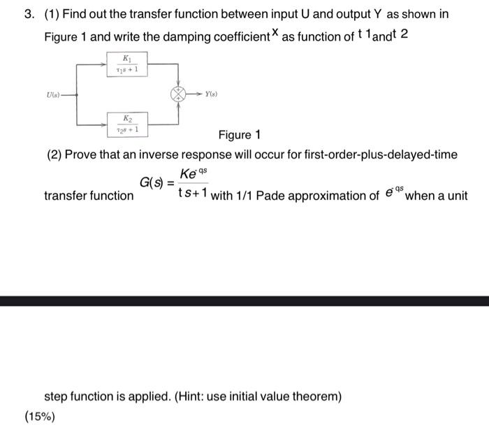 Solved 3. (1) Find out the transfer function between input U | Chegg.com