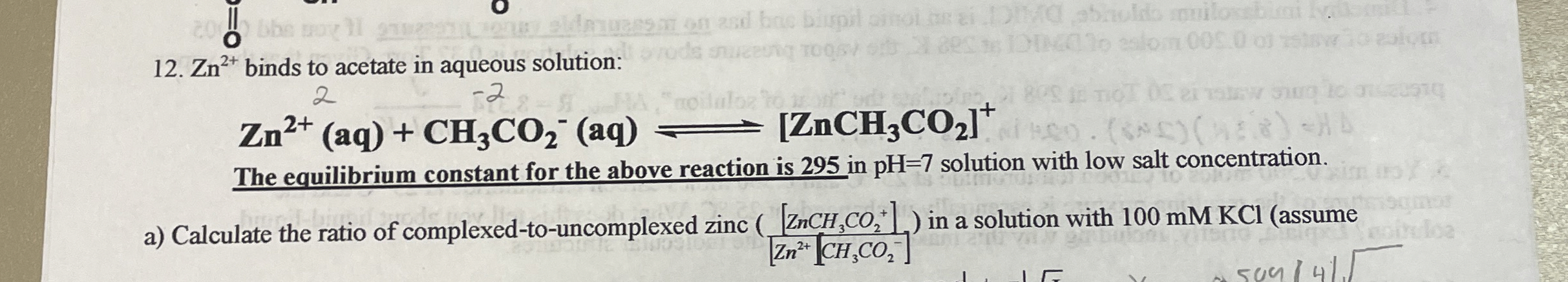 Solved Zn2+ ﻿binds to acetate in aqueous | Chegg.com