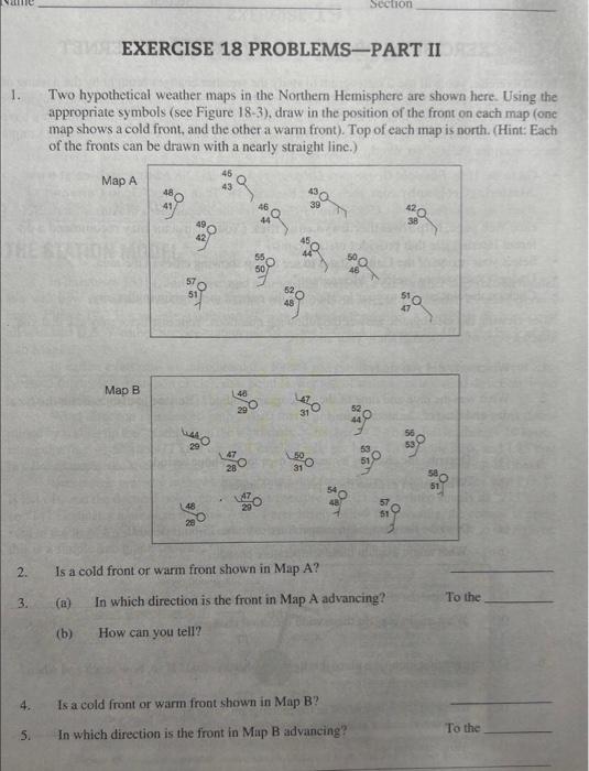 Solved 1. Two hypothetical weather maps in the Northern | Chegg.com