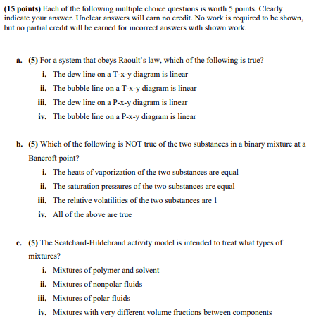 Solved (15 ﻿points) ﻿Each of the following multiple choice | Chegg.com