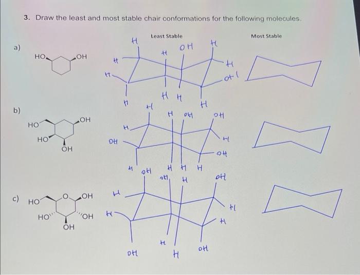 Solved 3. Draw the least and most stable chair conformations | Chegg.com