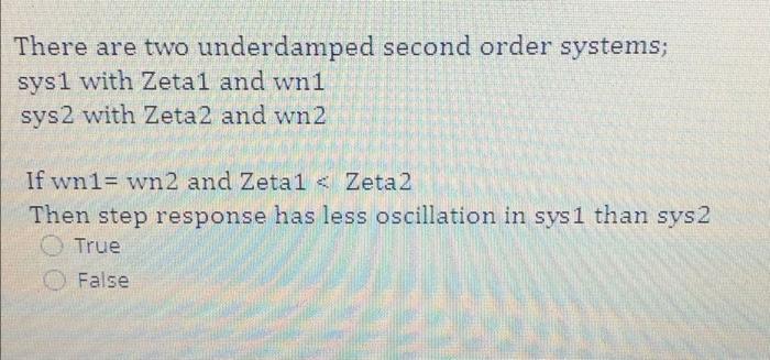 Solved There are two underdamped second order systems; sys1 | Chegg.com
