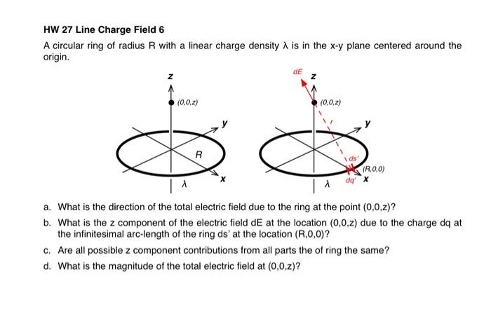 Solved HW 27 Line Charge Field 6 A circular ring of radius R | Chegg.com