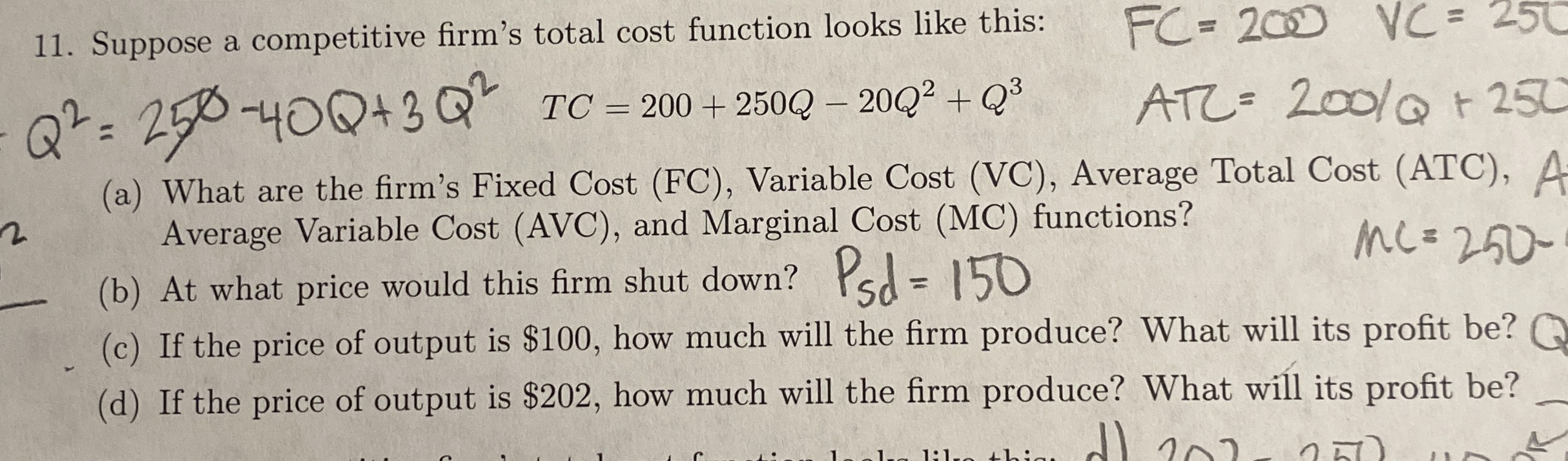 Solved Suppose a competitive firm's total cost function | Chegg.com