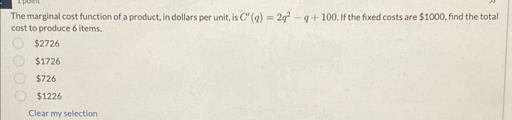 Solved The marginal cost function of a product, in dollars | Chegg.com