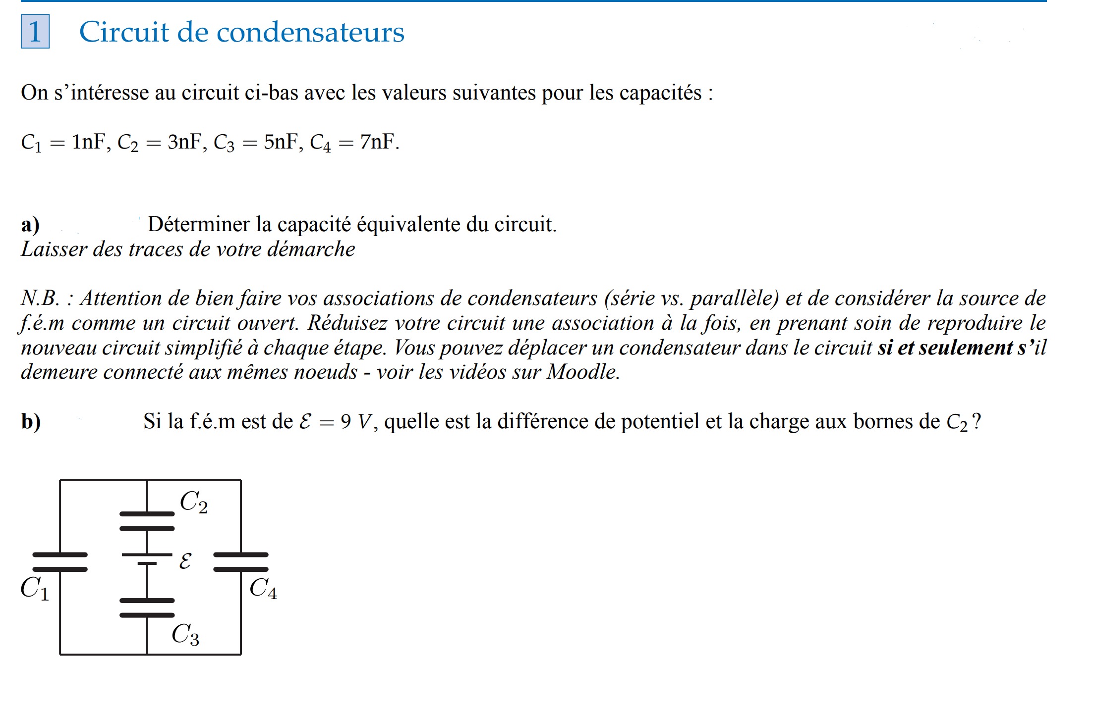 Solved Circuit de condensateurs On s'intéresse au circuit | Chegg.com