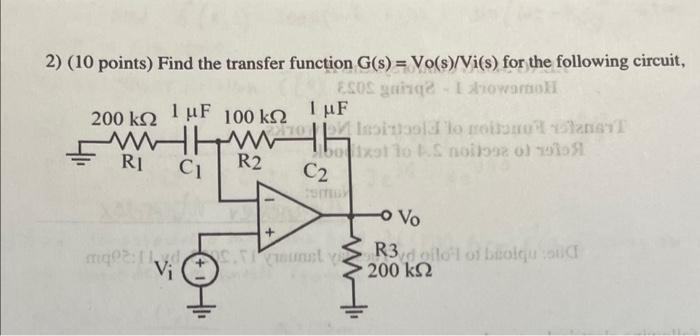 Solved 2) (10 points) Find the transfer function | Chegg.com