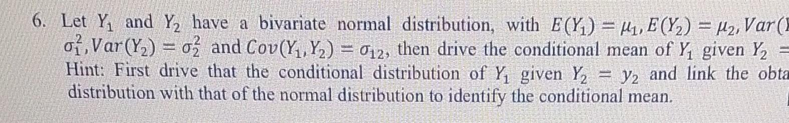 Solved Let Y1 and Y2 have a bivariate normal distribution, | Chegg.com