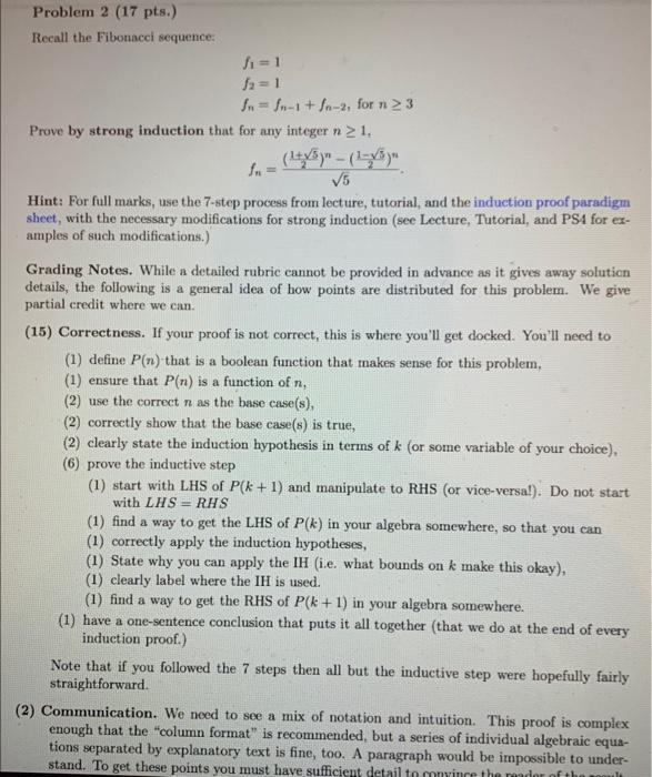 Solved Problem 2 (17 pts.) Recall the Fibonacci sequence: | Chegg.com