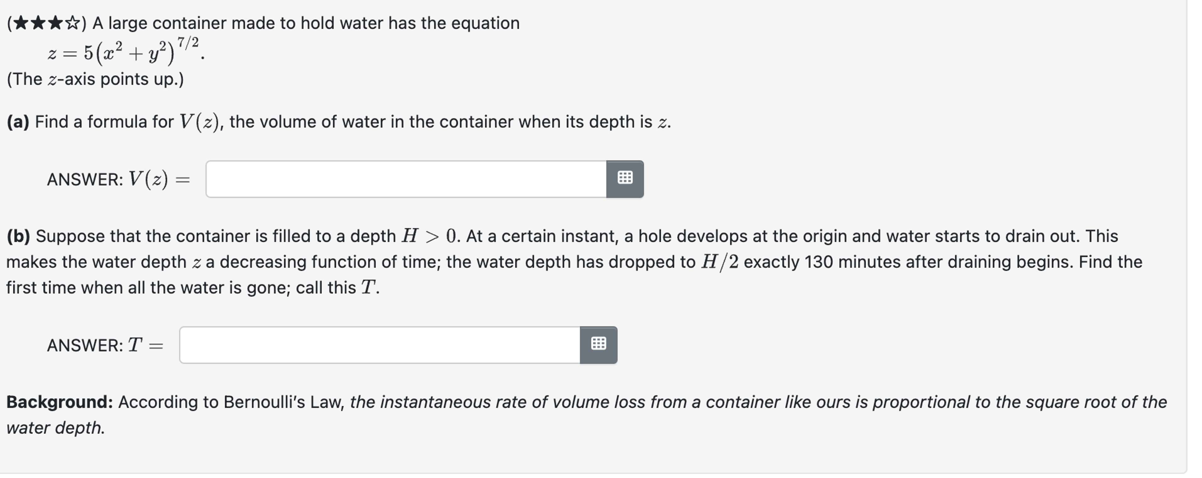Solved (************) ﻿A large container made to hold water | Chegg.com