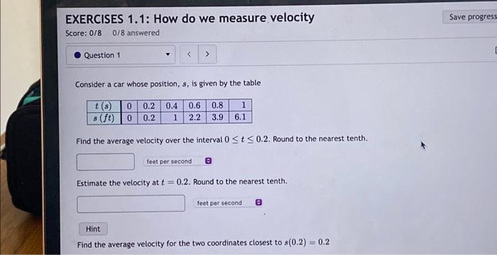 Solved EXERCISES 1.1: How do we measure velocity Score: 0/8 | Chegg.com