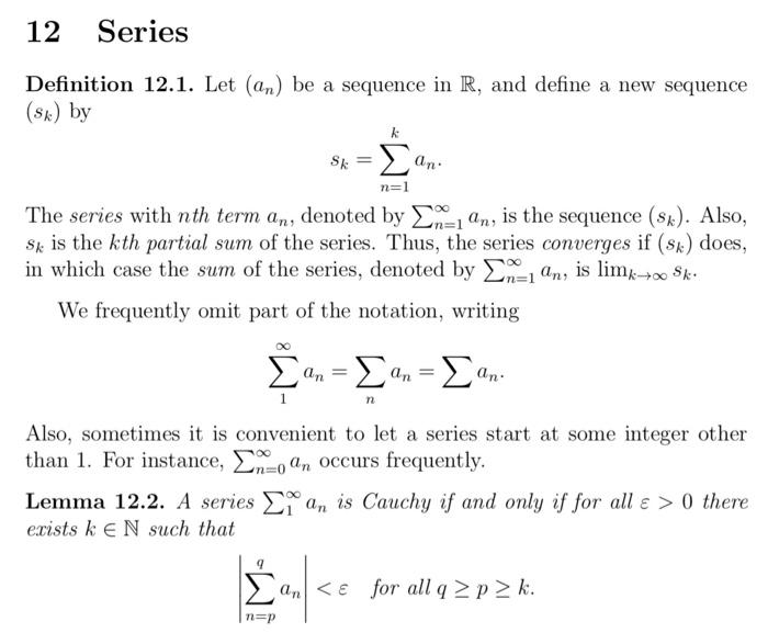 Solved Real Analysis ( Series): Prove the following problem | Chegg.com