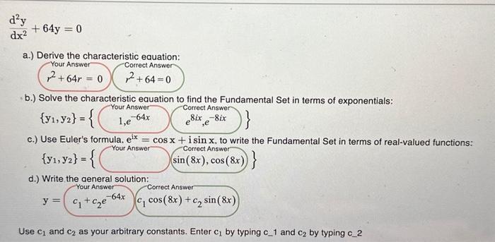 Solved dx2d2y+64y=0 a.) Derive the characteristic equation: | Chegg.com