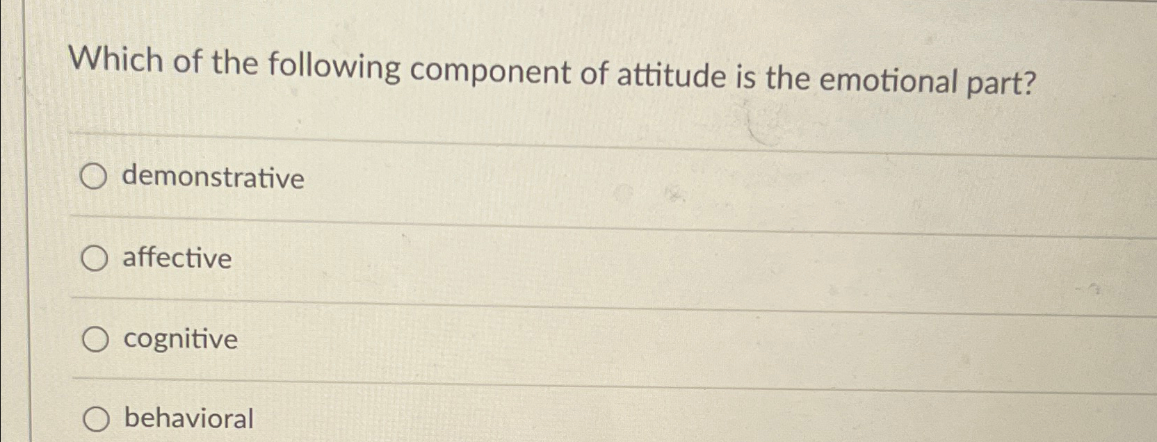 Solved Which of the following component of attitude is the | Chegg.com