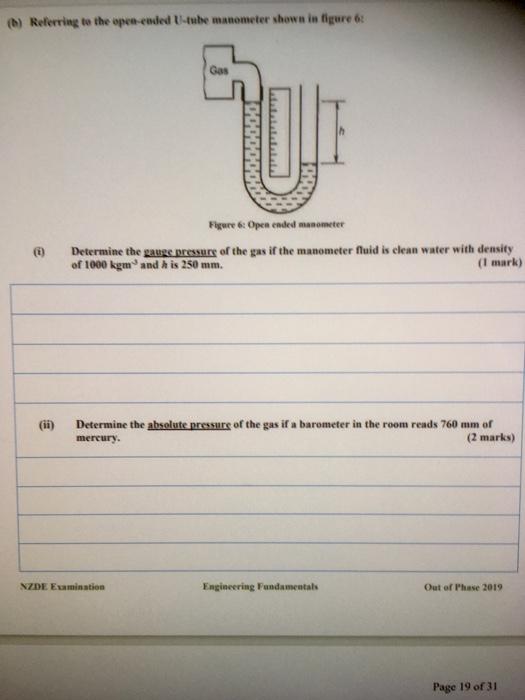 Solved (b) Referring to the opce-ebded Llabe manometer show | Chegg.com