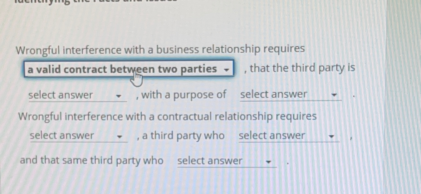 Solved Wrongful interference with a business relationship | Chegg.com