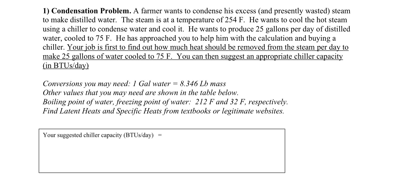 Solved Condensation Problem. A farmer wants to condense his | Chegg.com