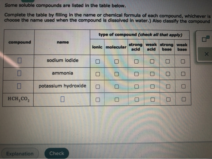 Solved Some soluble compounds are listed in the table below. | Chegg.com