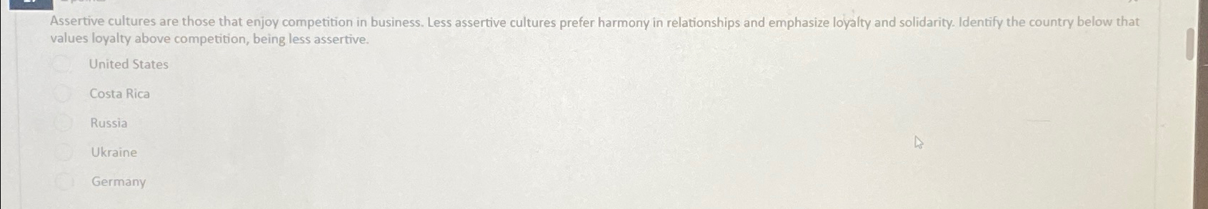 Solved Assertive cultures are those that enjoy competition | Chegg.com