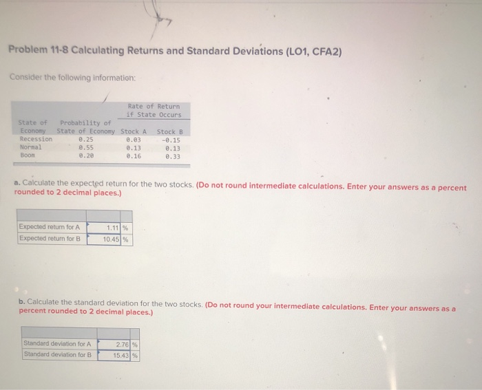 Solved Problem 11-8 Calculating Returns and Standard | Chegg.com Solved Problem 11-8 Calculating Returns and Standard | Chegg.com