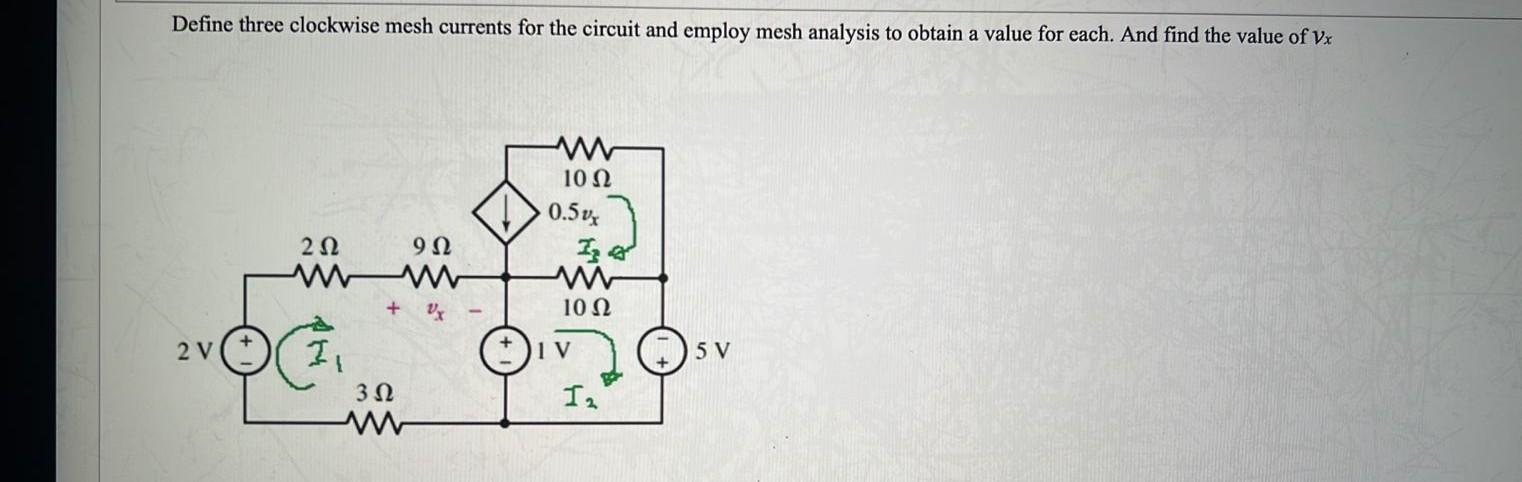 Solved Define three clockwise mesh currents for the circuit | Chegg.com