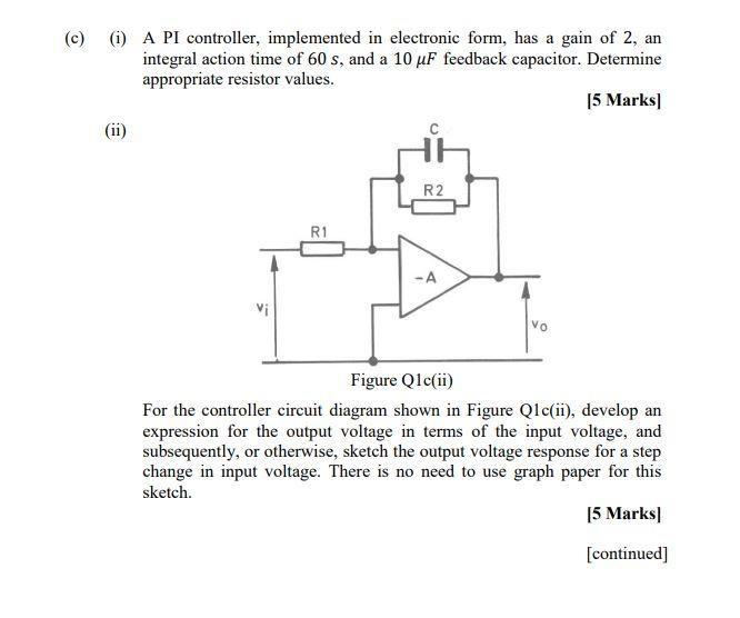 Solved (i) A PI controller, implemented in electronic form, | Chegg.com
