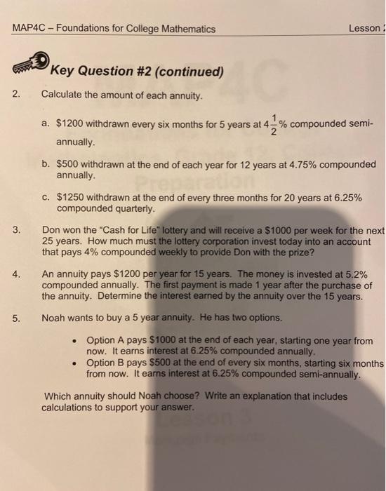 Solved MAP4C - Foundations for College Mathematics Lesson: | Chegg.com
